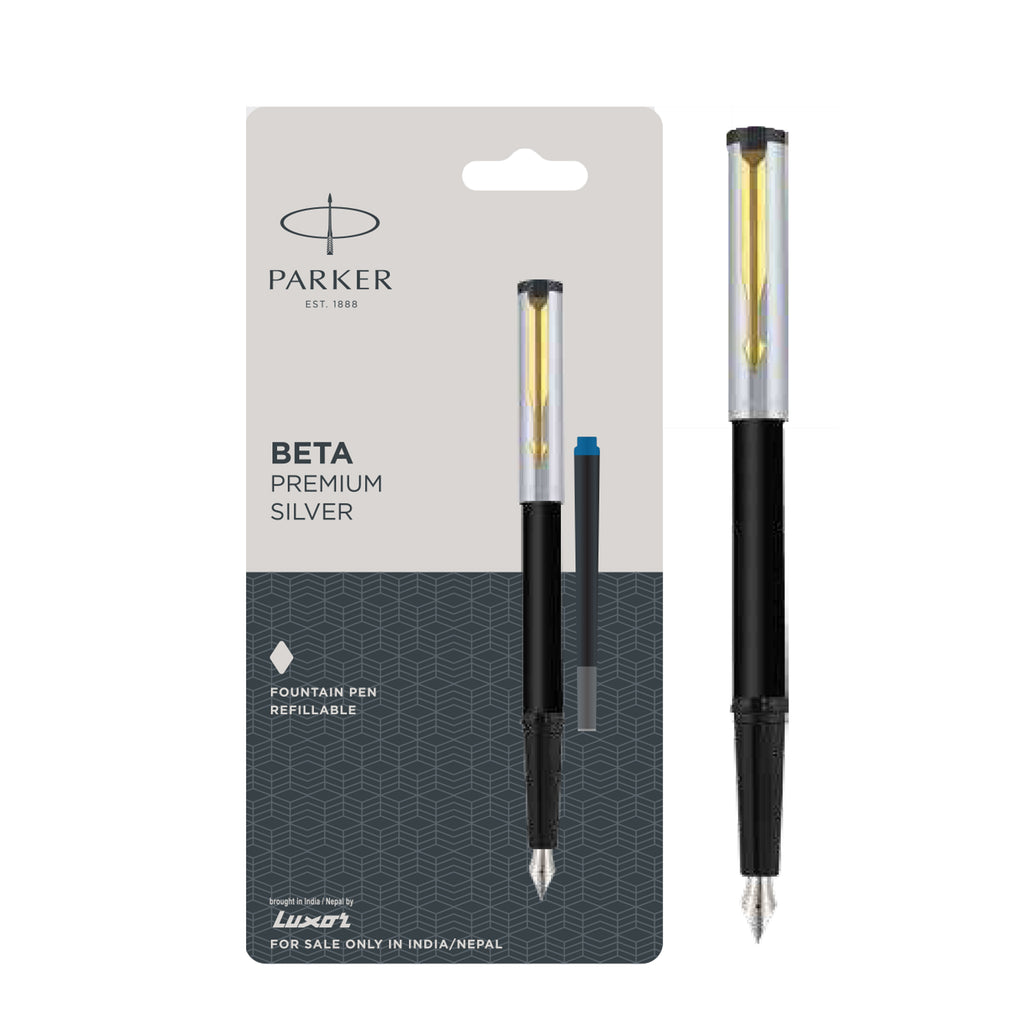 Parker Beta Premium Fountain Pen With Gold Trim - Body Color Silver ...